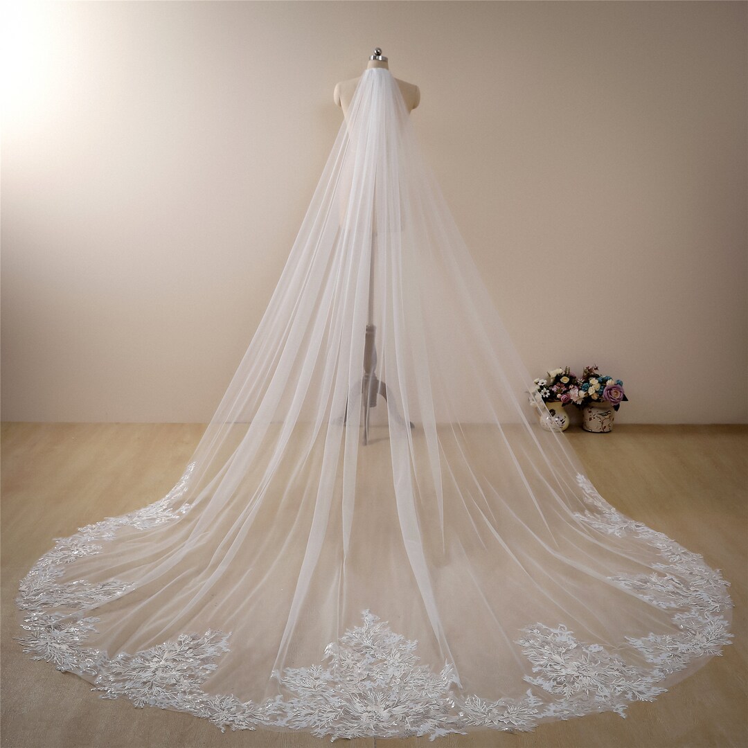 Subtle Gold Lace Veil,lace Veil Cathedral,wedding Veil Comb,veil ...