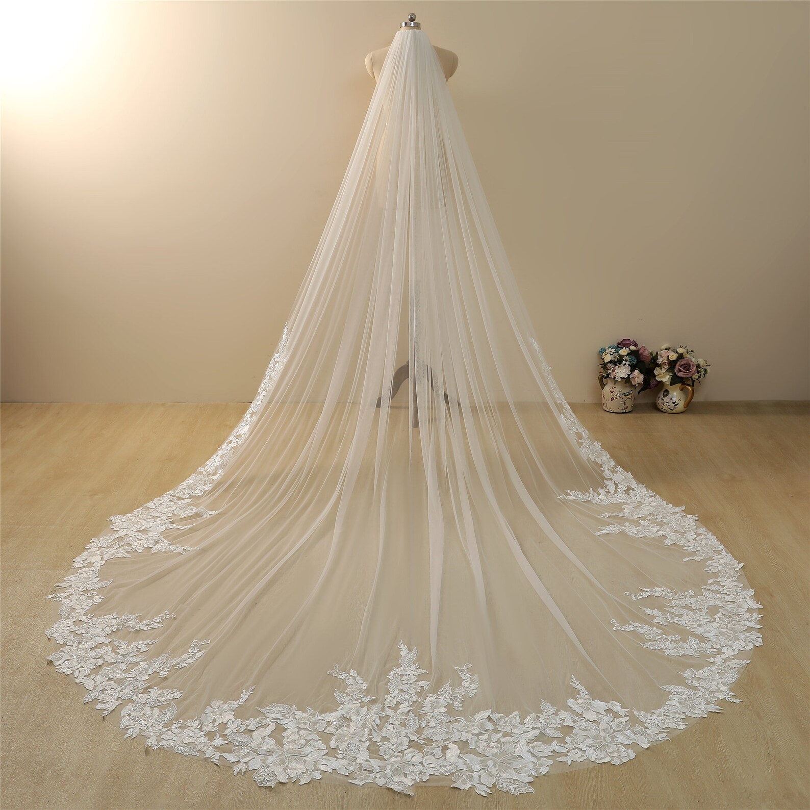 Marry Bridal US Flowery Wedding Veil Lace Trim Bridal Veil - Etsy
