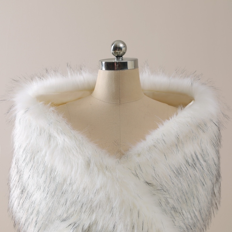 White Black Fur Wrap Wedding Shawl Faux Fur Bolero Ivory Faux - Etsy