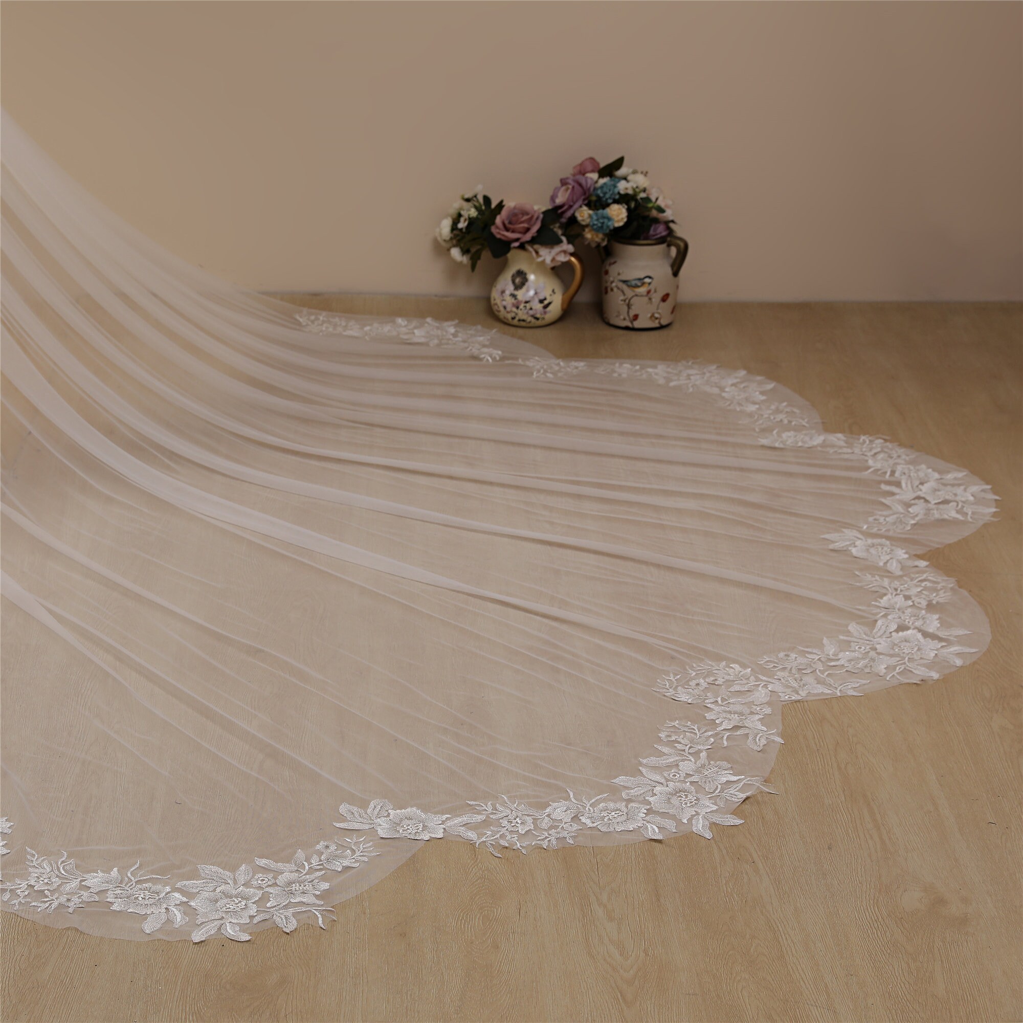 Celestial Scallop Wedding Veil Floral Cathedral Bridal Veils - Etsy
