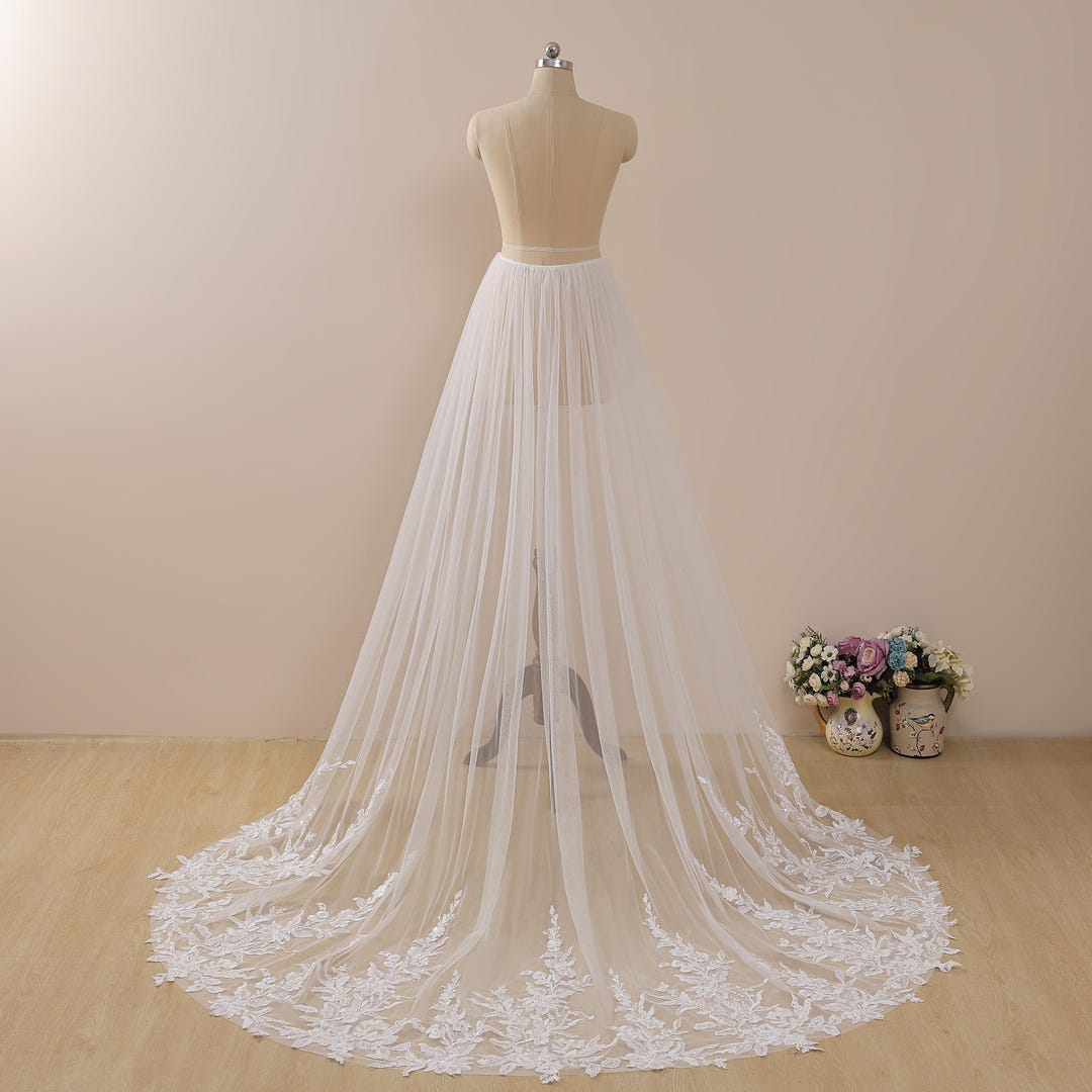 Floral Lace Bridal Overskirt, Detachable Wedding Dress Train, Ivory ...