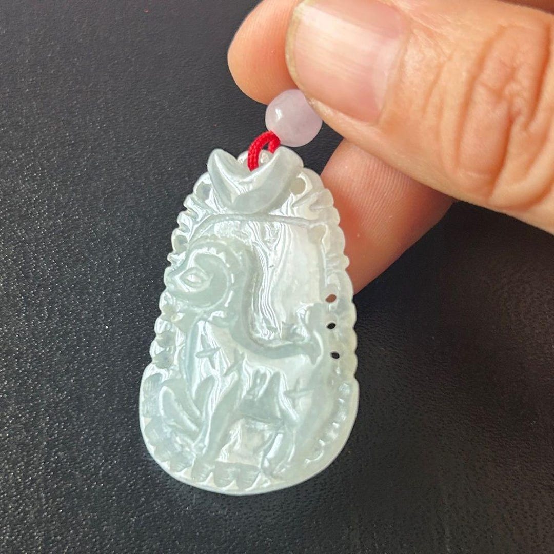 Vintage Genuine Jade Pendant Necklace Chinese Zodiac Signs Year of Goat ...