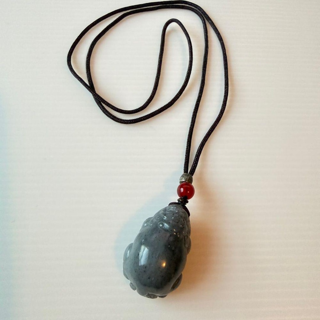 Qinghua Ink Jade Pixiu Pendant Necklace Red Bead With Lab Certification ...