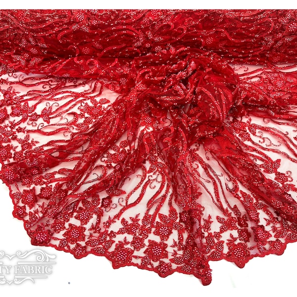Red Lace Fabric (You'll Love) - Etsy