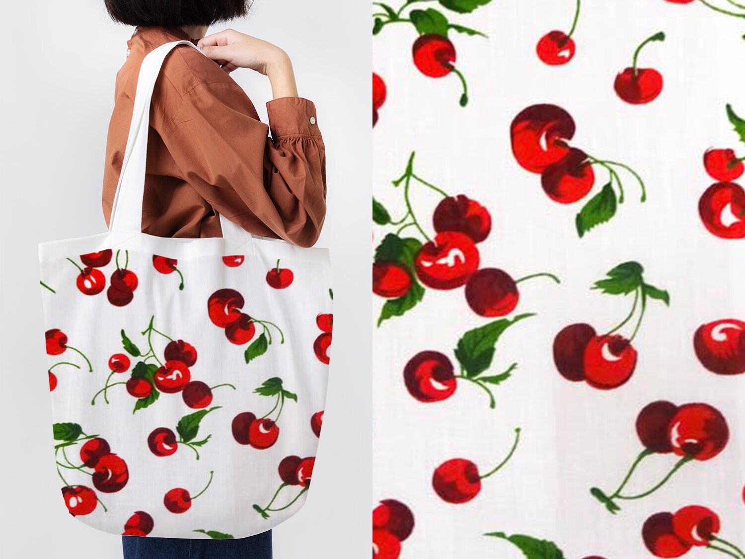 Fruits Print Poly Cotton Fabric by the Yard All Over Cherry - Etsy