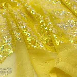Iridescent Yellow All Over Mini Sequin Fabric by the Yard | on Tulle ...