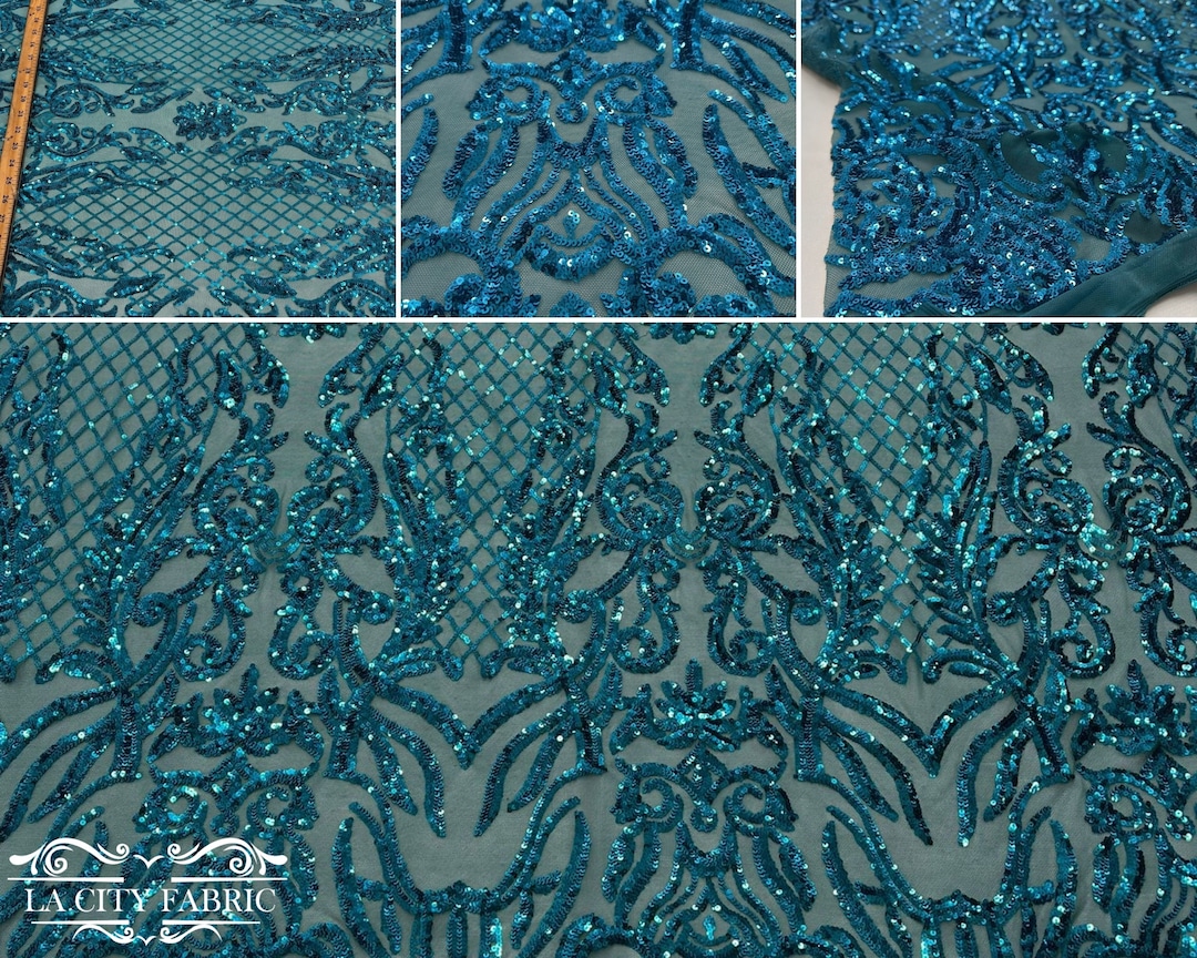 4 Way Stretch Sequin Fabric by the Yard Embroidery Lace Fabric for Prom ...
