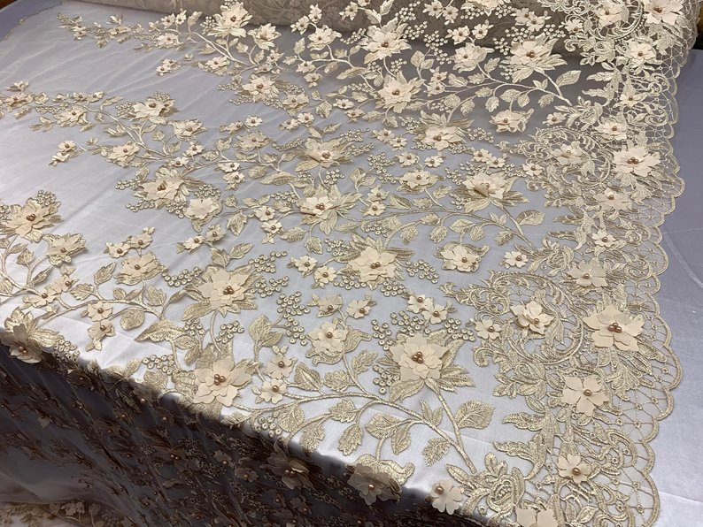 HIGH QUALITY Beaded Lace Embroidery Mesh Lace Fabric by the | Etsy