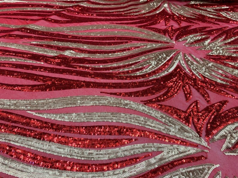 Red-gold/by the Yard Fabric/feather Floral Stretch | Etsy