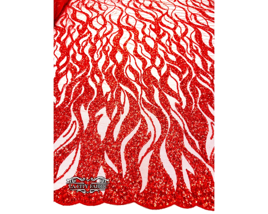 Red Lace Fabric by the Yard | Beaded Embroidery Fabric With Sequin on ...