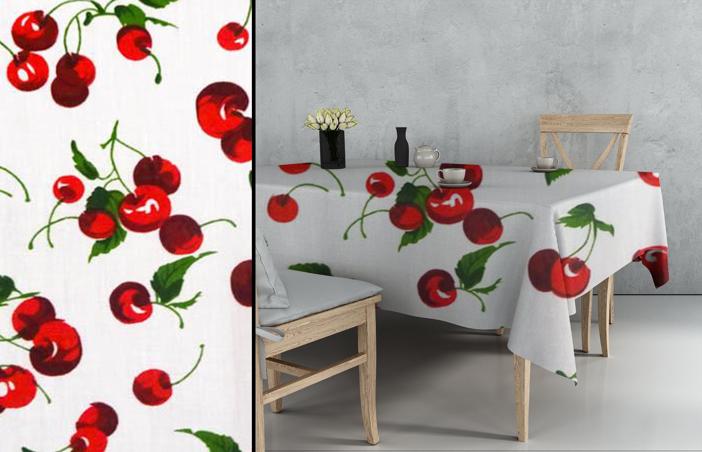 Fruits Print Poly Cotton Fabric by the Yard All Over Cherry - Etsy