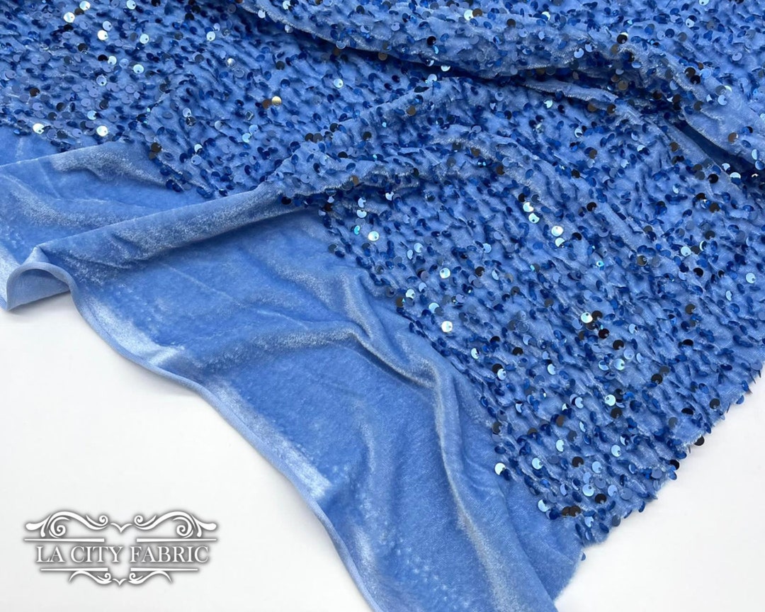 Light Blue | Spandex Velvet Sequin Fabric | 2 Way Stretch Fabric ...