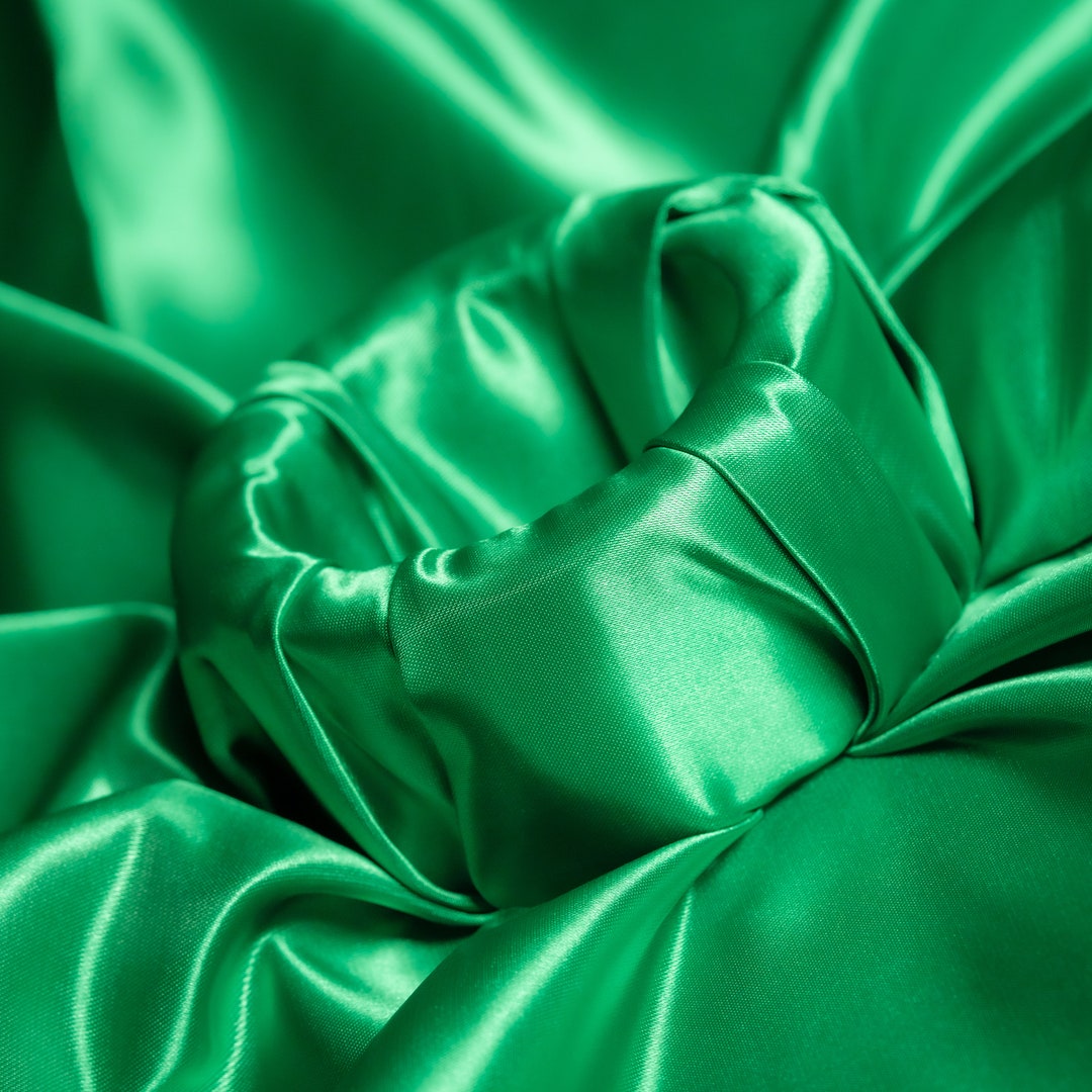 Shiny Bridal Silky Satin Fabric by the Yard Kelly Green Heavy Thick ...