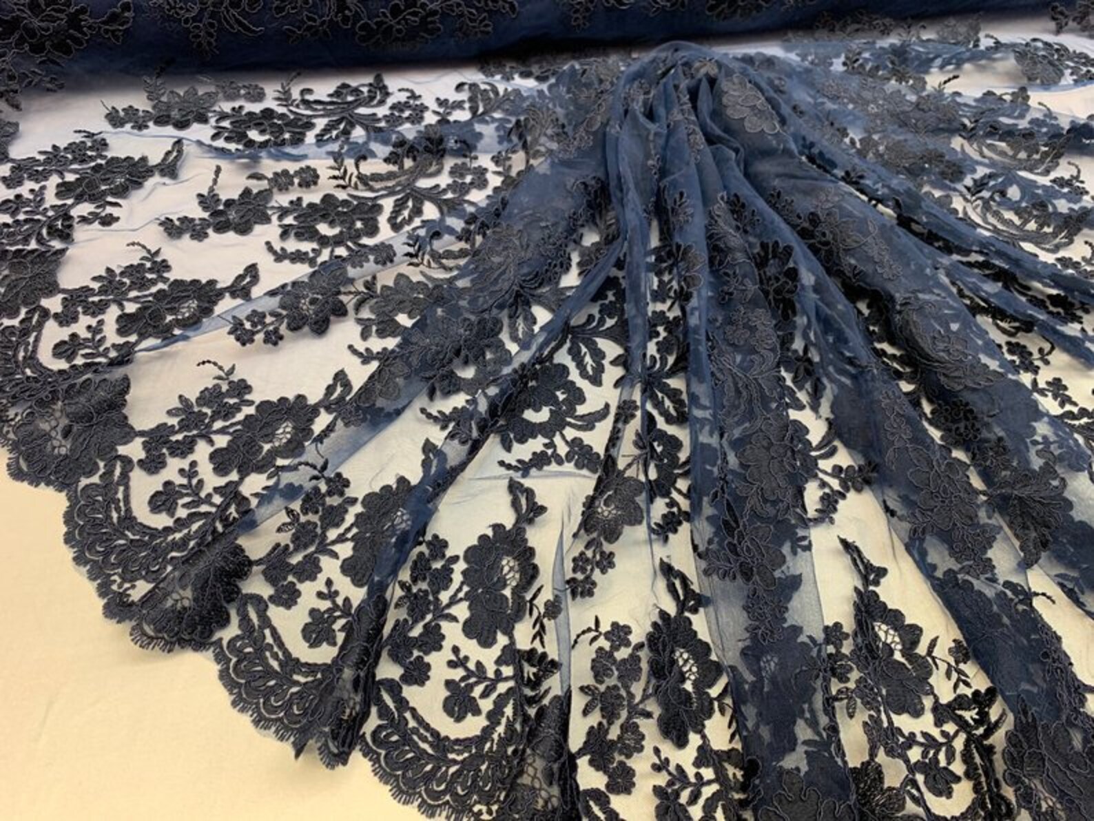 Navy Blue Lace/2 WAY Stretch Lace FLORAL/FLOWERS/Mesh Lace | Etsy