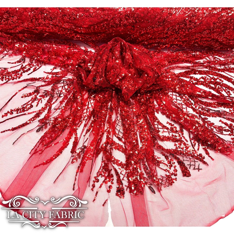 Red Beaded Lace Fabric - Etsy