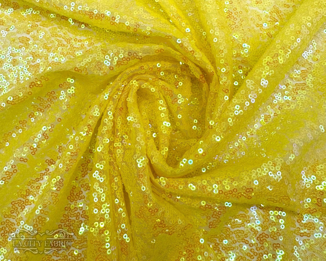 Iridescent Yellow All Over Mini Sequin Fabric by the Yard | on Tulle ...