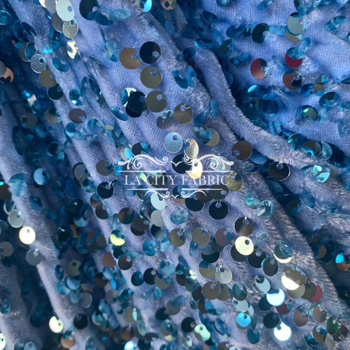 Baby Blue Sequins on a Baby Blue Stretch Velvet Fabric by the | Etsy