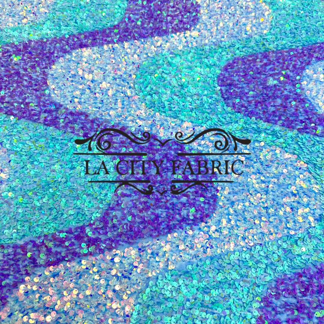 Wavy Baby Blue Lavender Iridescent on Blue Sequin Fabric on Spandex ...