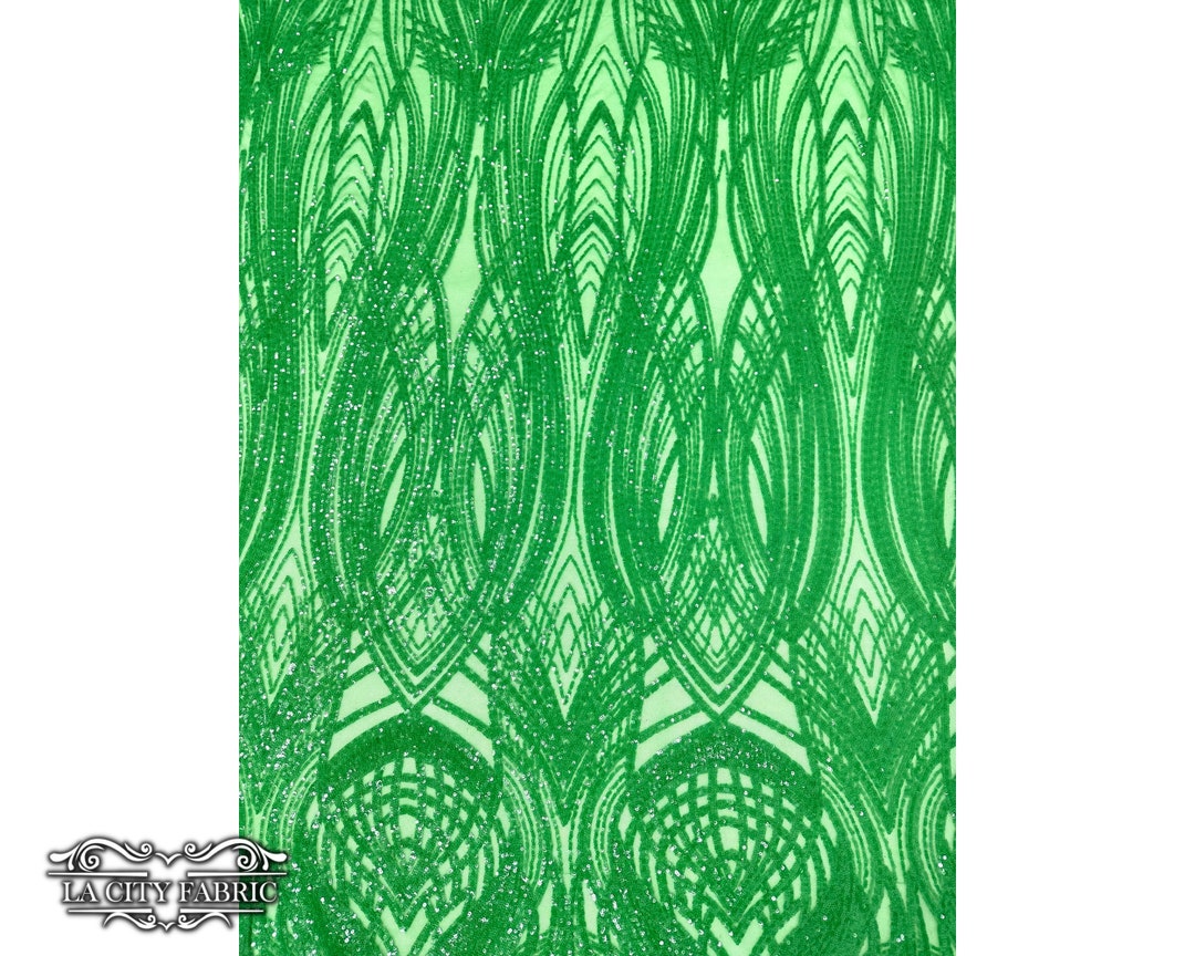 Kelly Green Sequin Fabric by the Yard Lace Fabric on Green Mesh ...