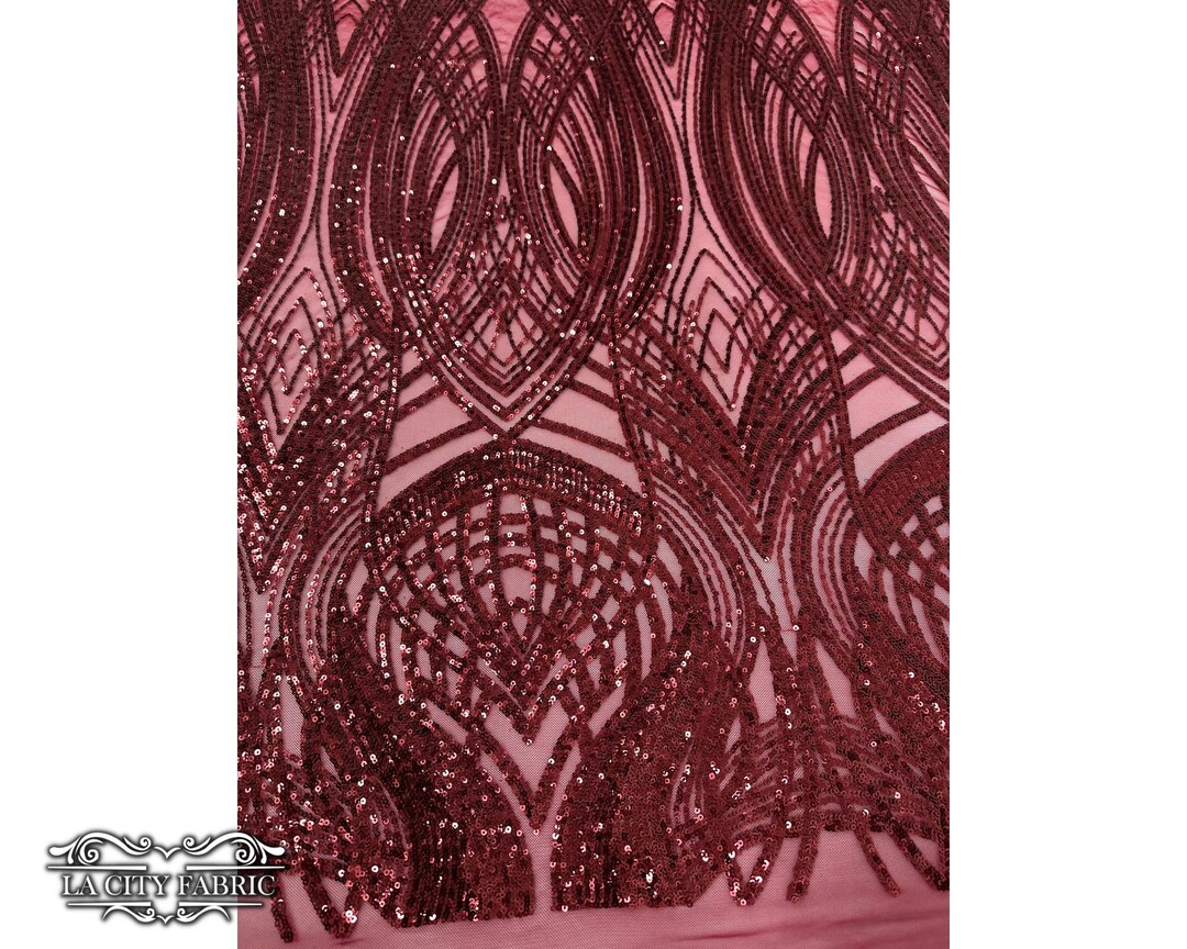 Burgundy Sequin Fabric | by the Yard | Lace Fabric on Burgundy Mesh ...