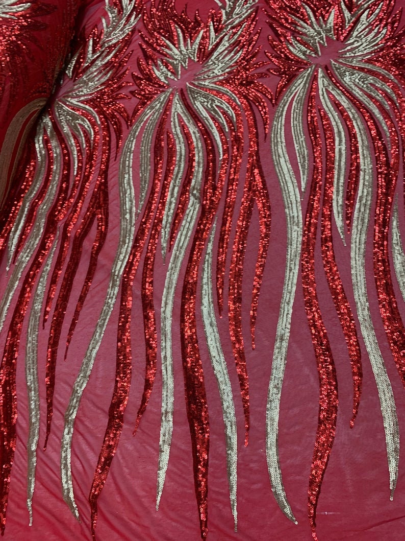 Red-gold/by the Yard Fabric/feather Floral Stretch | Etsy