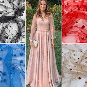 Lavender Pearls Tulle Lace Fabric | by the Yard | Beaded Pearls Fabric ...