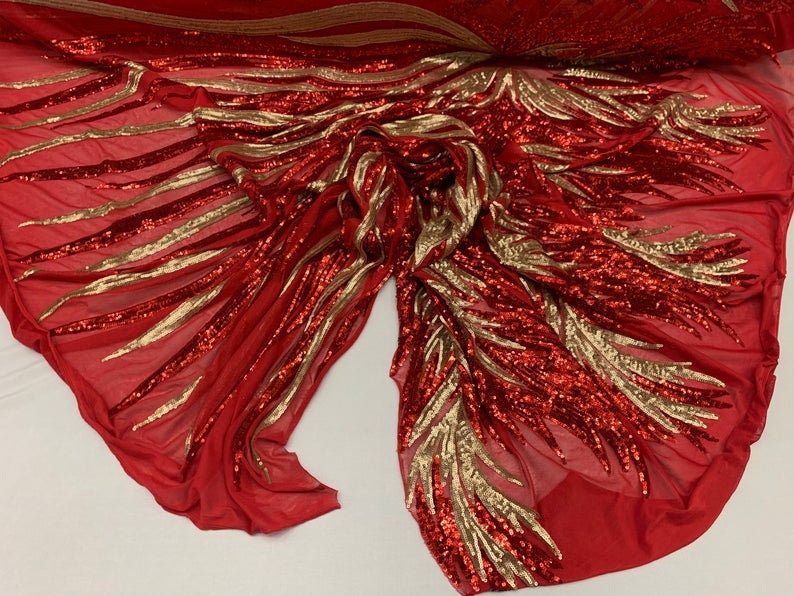Red-gold/by the Yard Fabric/feather Floral Stretch | Etsy