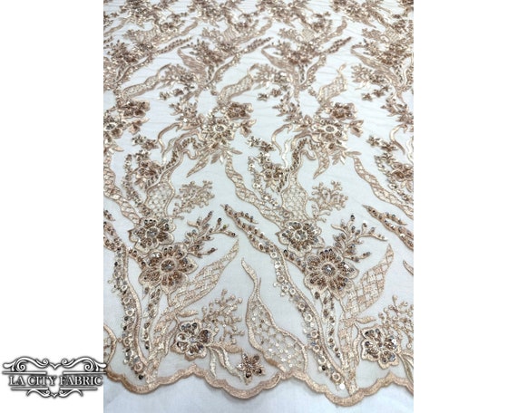 Champagne beaded lace fabric store