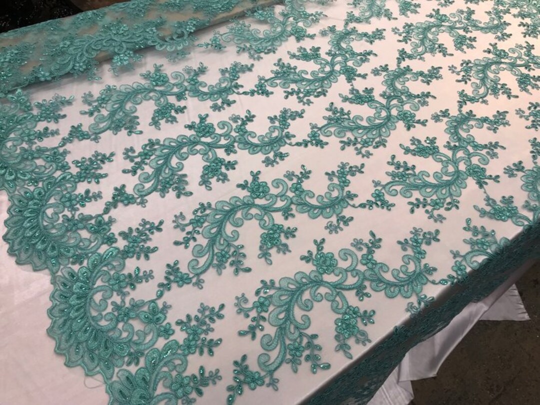 FLORAL Design Mesh Lace Fabric by the Yard Embroidered Lace/ Handmade ...