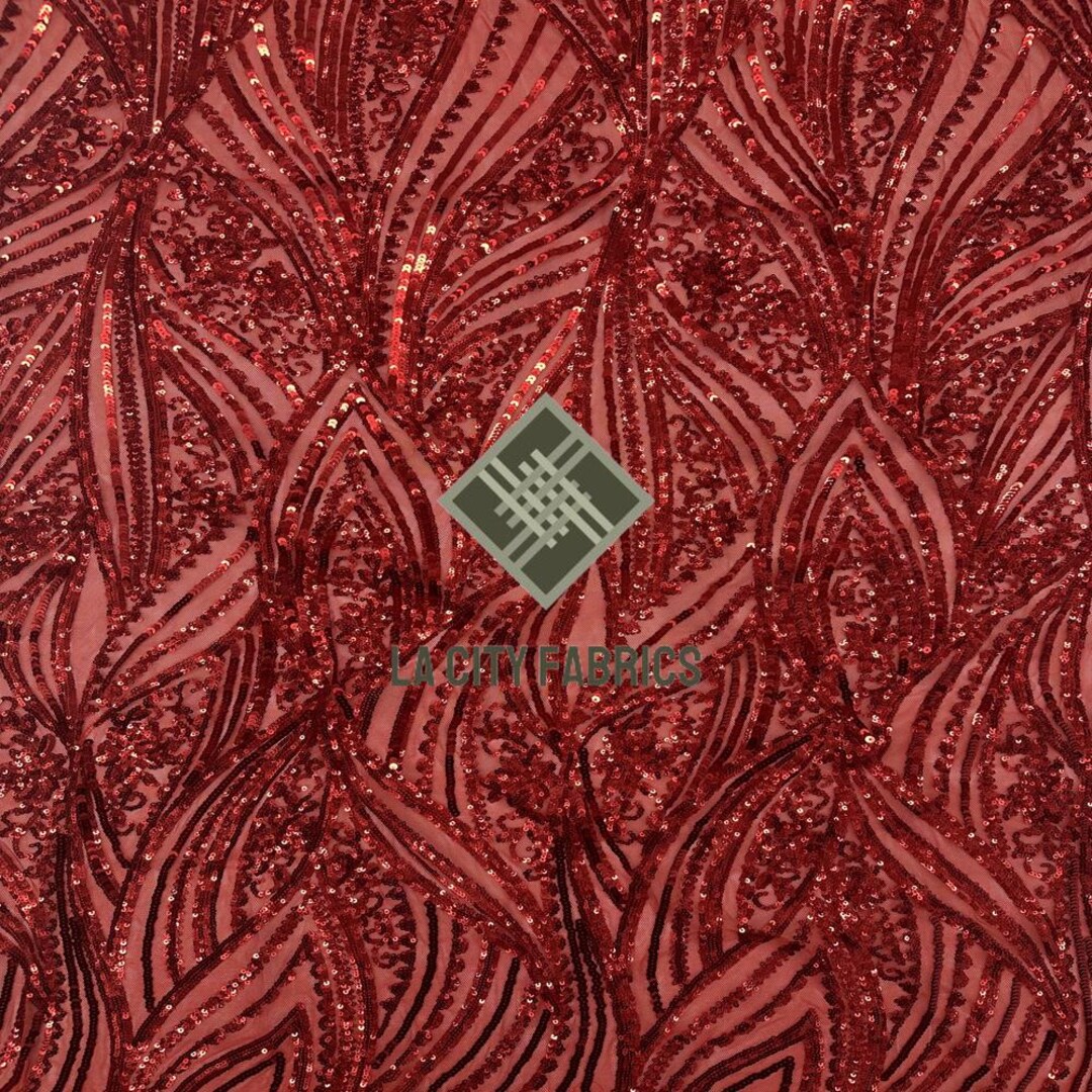 Red Stretch Sequin Fabric Geometric Sequin Fabric by the Yard (MT ...
