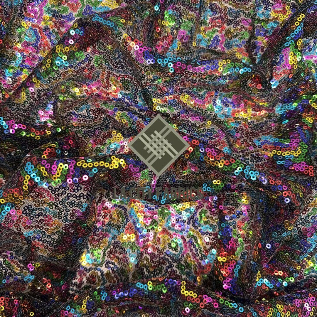 Rainbow Mini Glitz Sequins Fabric All Over Stretch Sequin Fabric by the ...