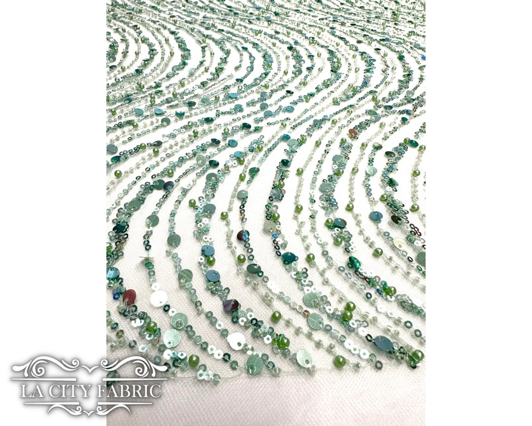 Mint Green Sequin Fabric | Embroidered Lace Fabric With Handmade Beaded ...