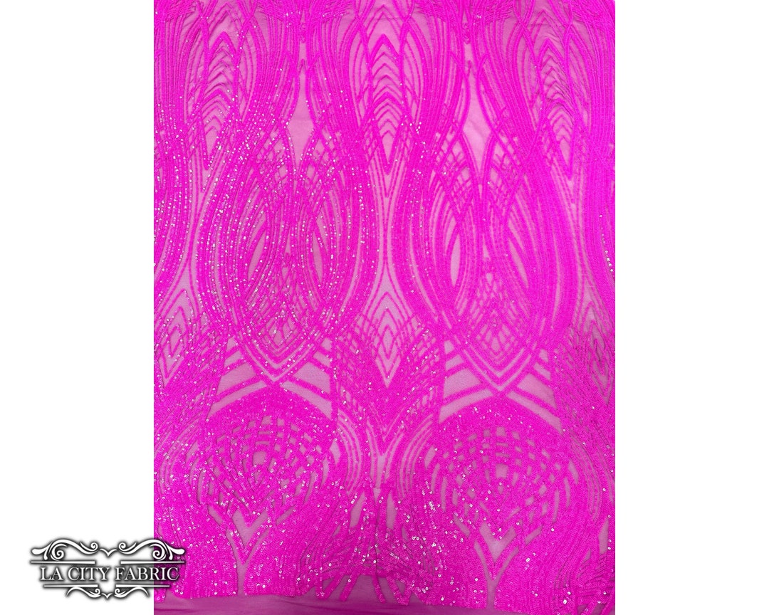 Magenta Sequin Fabric by the Yard Lace Fabric on Magenta Mesh Geometric ...