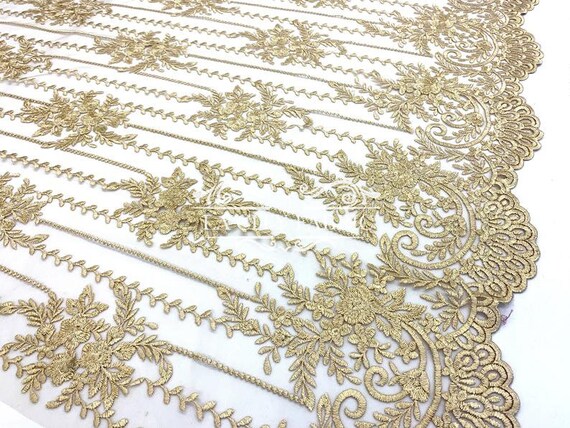 Luxury Gold Floral Lace Fabric By The Yard / Corded Flowers | Etsy