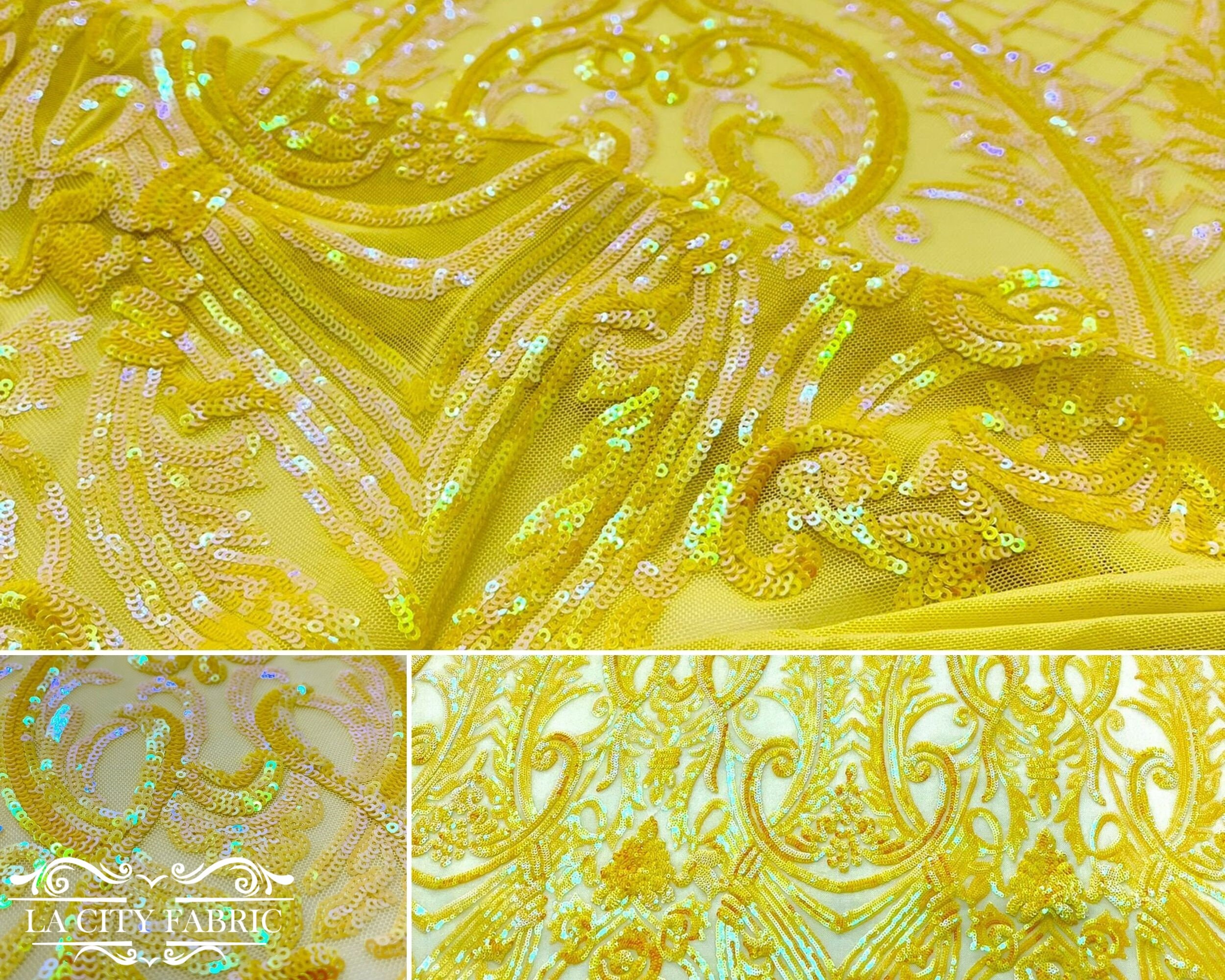 Sequin Fabric by the Yard Iridescent Yellow Mesh 4 Way | Etsy