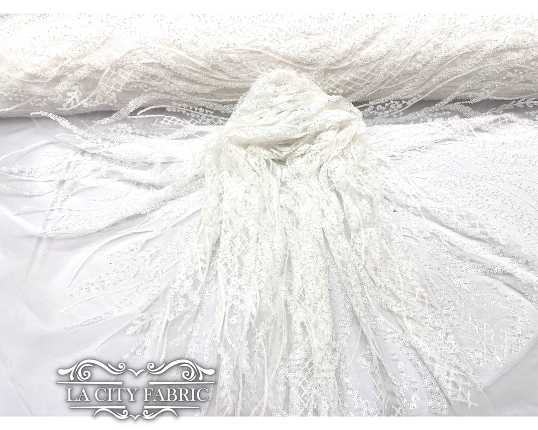 Off White Pailletten bestickte Spitze Perlen Stoff Meterware Pailletten ...