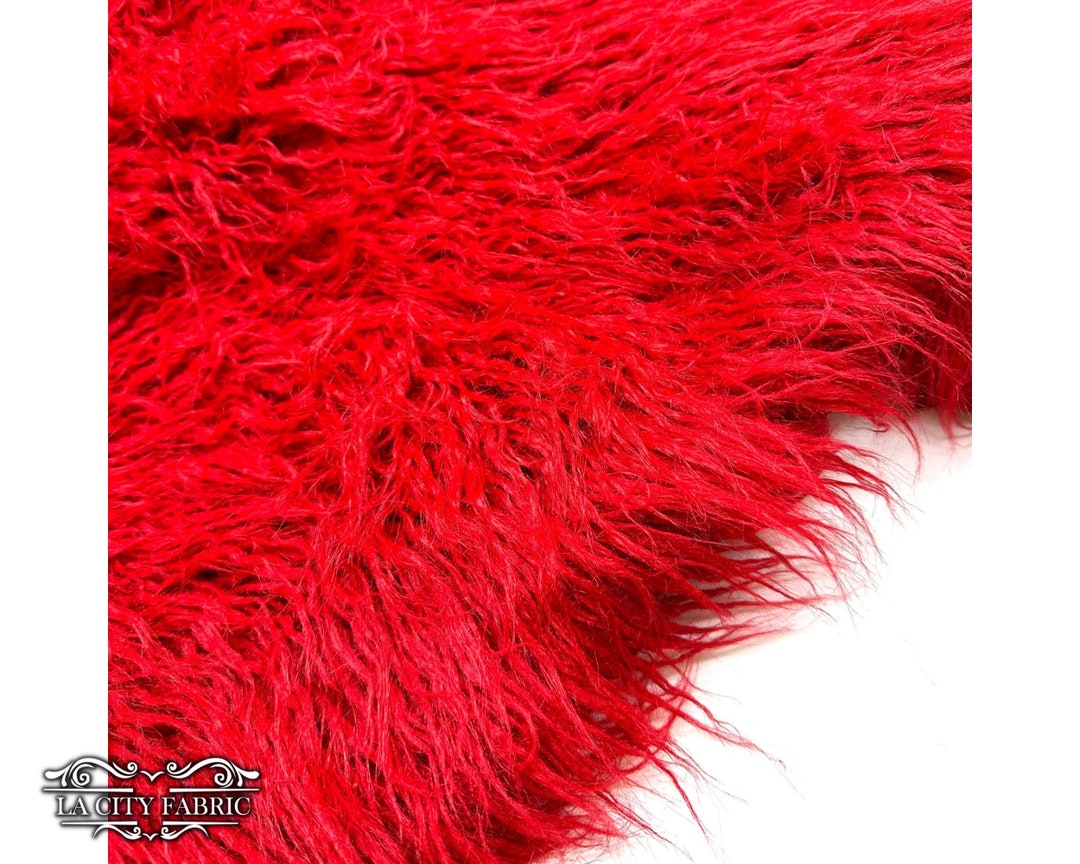 Red Long Pile Mongolian Faux Fur Fabric | by the Yard | Fake Fur ...