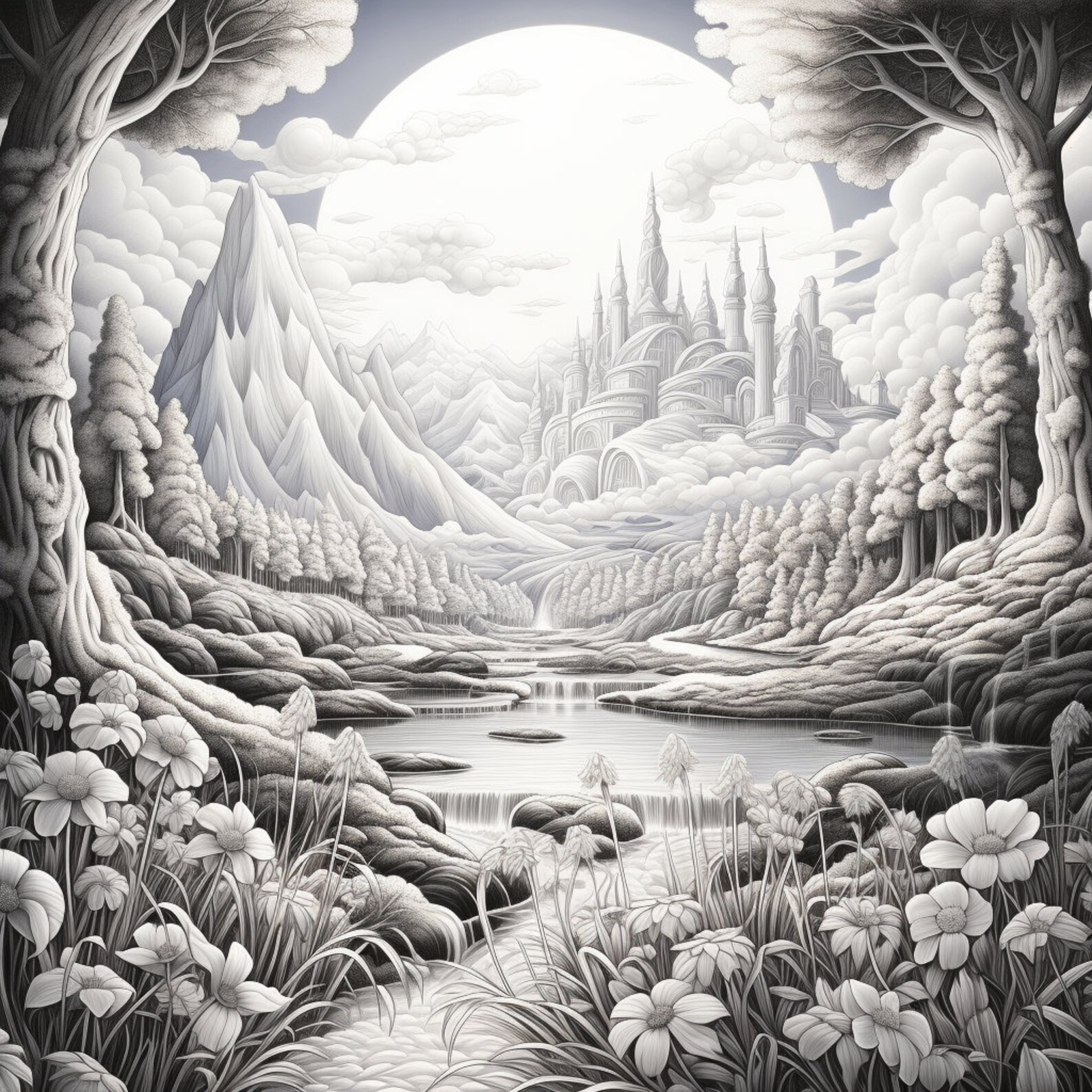 Landscapes Coloring Book 1 (8 Pages) - Etsy