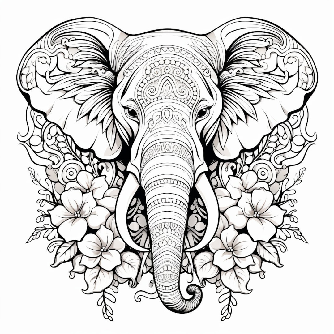 Elephant Coloring Page - Etsy