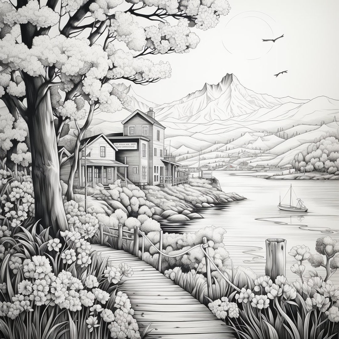 Landscapes Coloring Book 1 (8 Pages) - Etsy