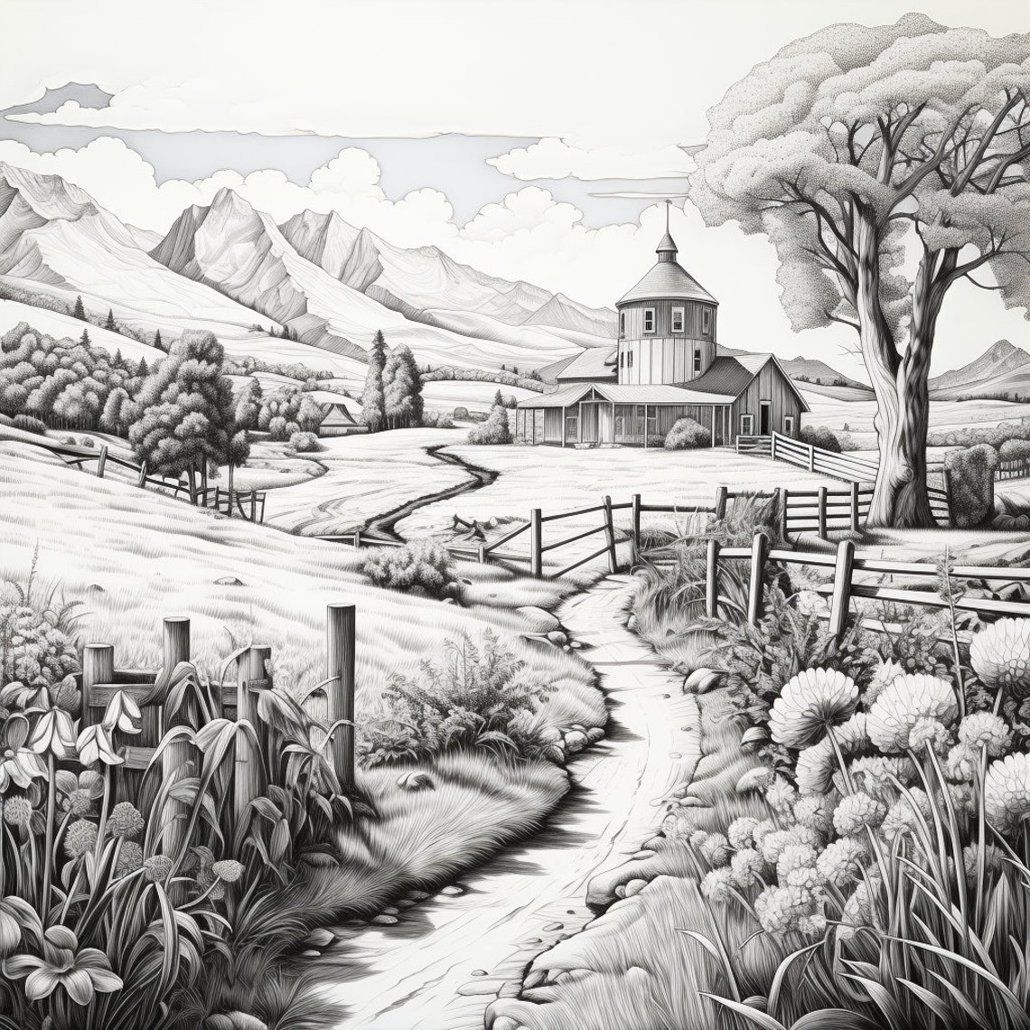 Landscapes Coloring Book 1 (8 Pages) - Etsy