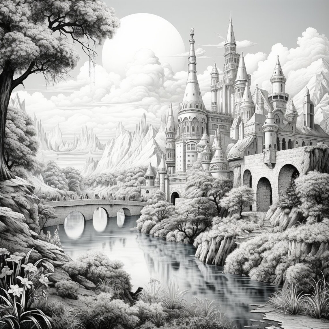 Landscapes Coloring Book 1 (8 Pages) - Etsy