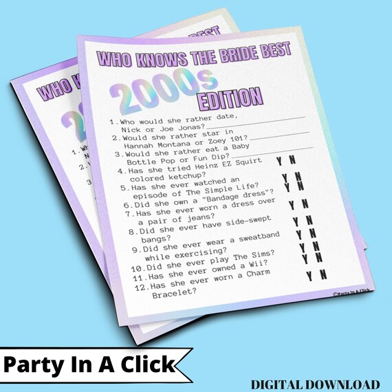 2000s Party 2000 Theme Y2K Party Game Y2K Bachelorette - Etsy