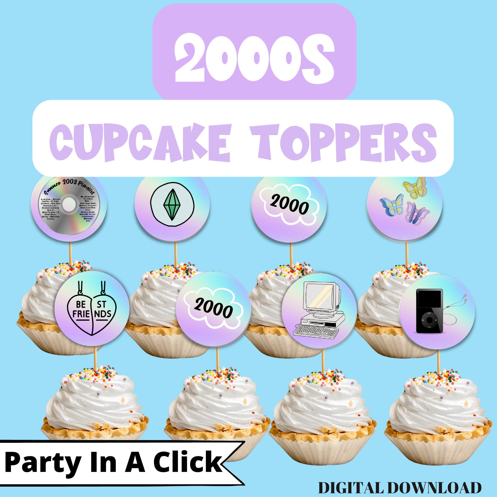 2000s Party Cupcake Toppers 2000 Theme Y2K Party Decor Y2k Decor 00s ...