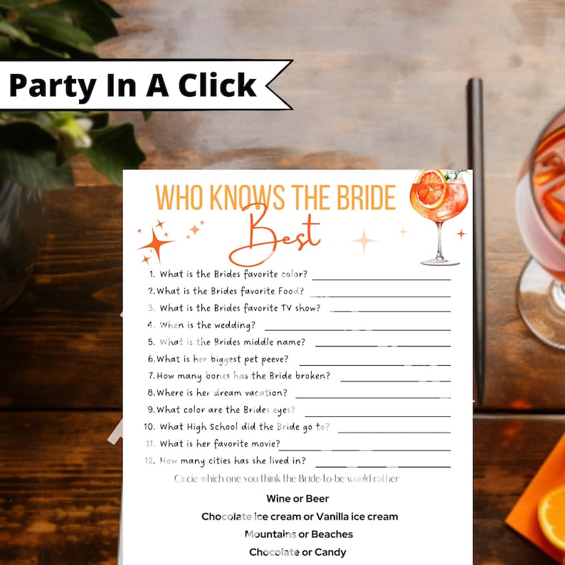 Aperol Spritz Bridal Shower Game, Italian Theme (digital Download) - Etsy
