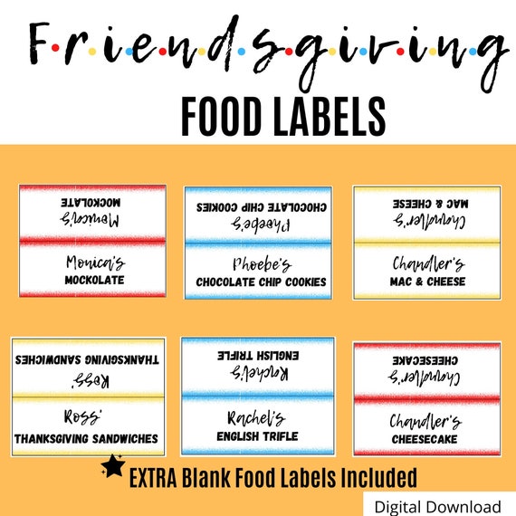 Friendsgiving Friend TV Show Food Labels Friendsgiving | Etsy