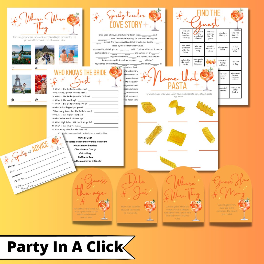 Aperol Spritz Themed Bridal Shower Bundle, La Dolce Vita Bridal Shower ...
