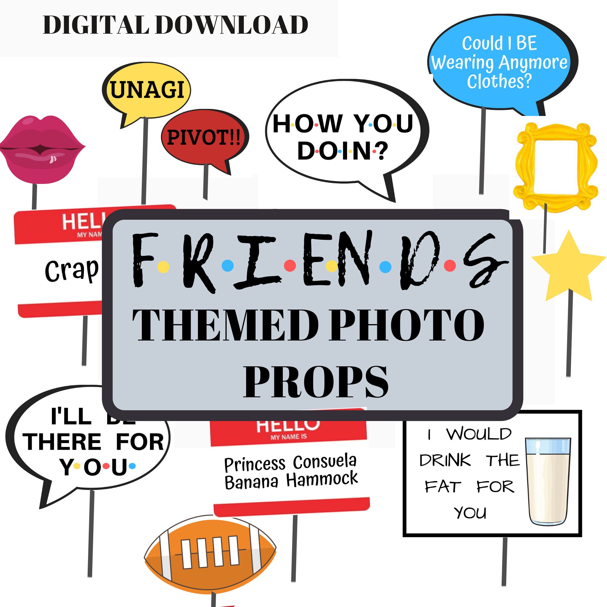 Friends Themed Photo Booth Props |friends TV Show Birthday Party Theme ...