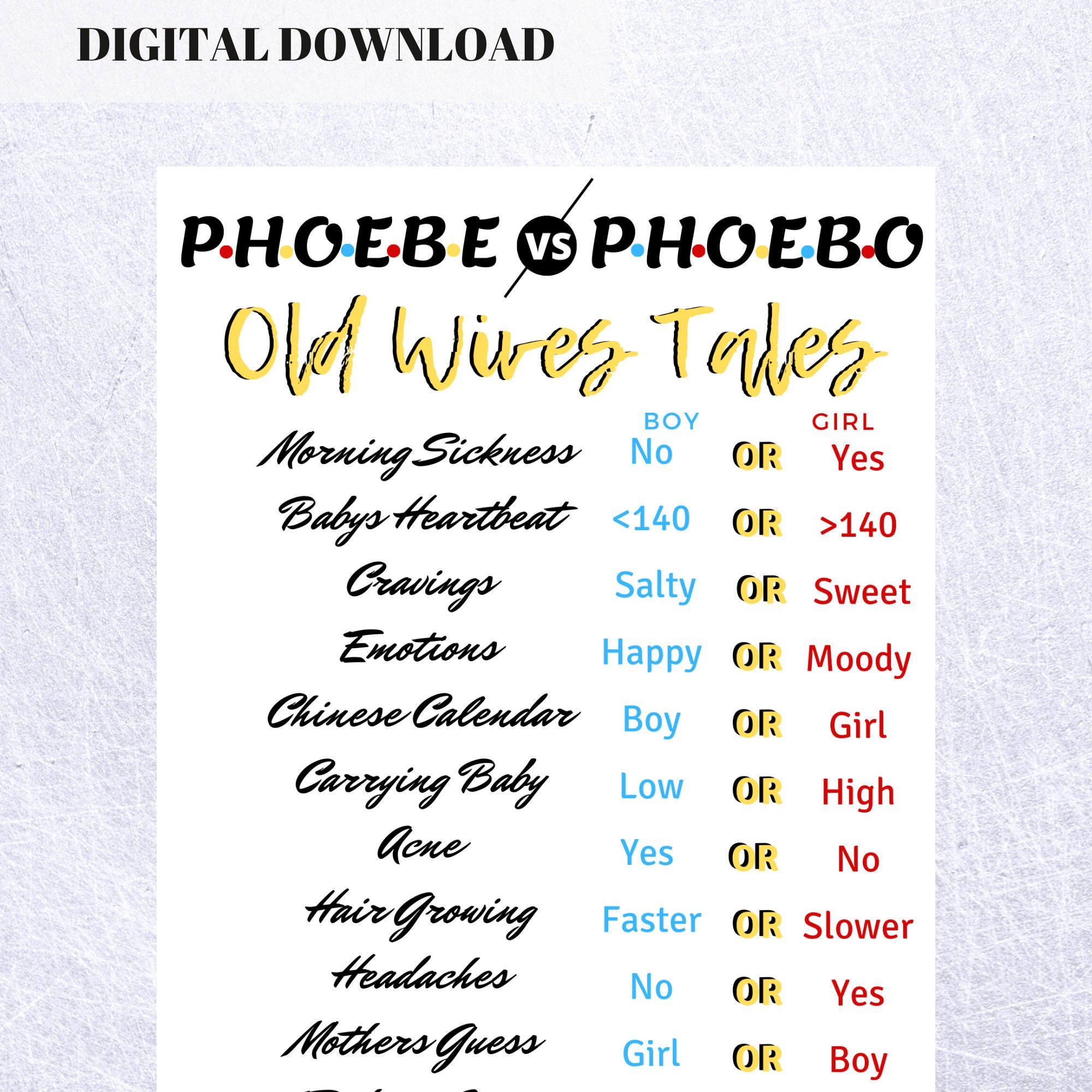 Friends Theme phoebe or Phoebo Old Wives Tales, Baby Shower, Gender ...