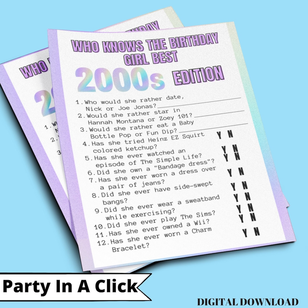 2000s Party | 2000 Theme Y2K Party Game | Y2K Who Knows the Birthday ...